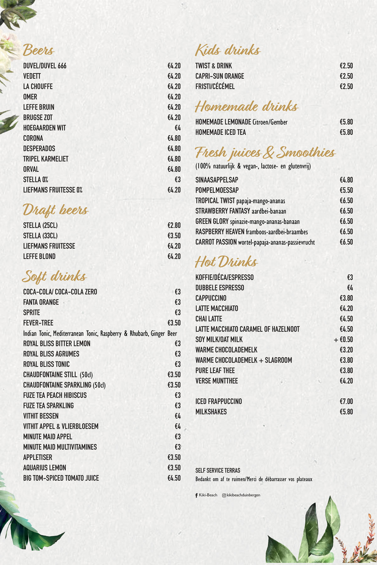 Menukaart - Kiki Beach